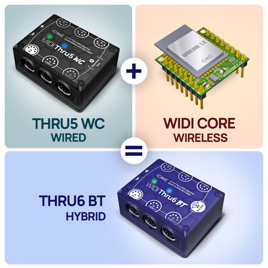 MIDI Thru5 WC: 1-in-5-out MIDI Thru/Split, optional Bluetooth MIDI