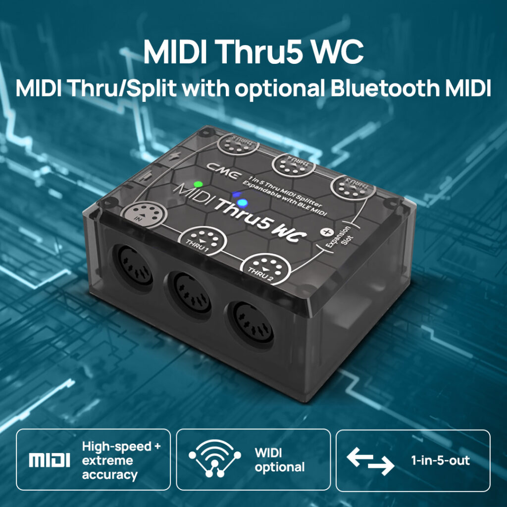 MIDI Thru5 WC: 1-in-5-out MIDI Thru/Split, optional Bluetooth MIDI