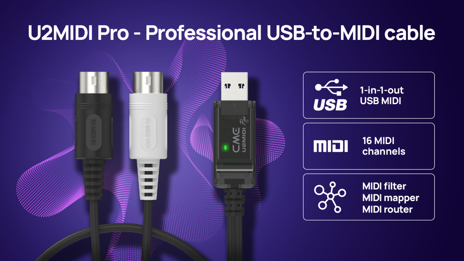 CME U2MIDI Pro: USB to MIDI cable with MIDI routing and filters