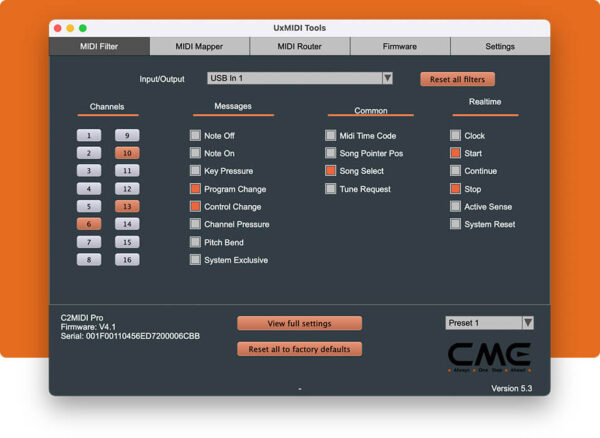CME C2MIDI Pro: 2-in-1 USB + MIDI cable with filter & mapper