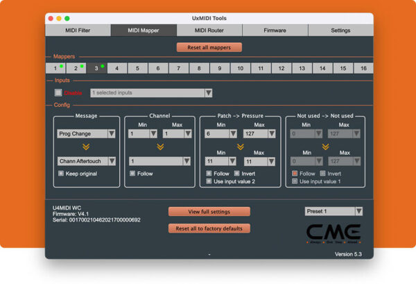 CME U4MIDI WC: MIDI Interface with router, filter, mapper, and optional WIDI