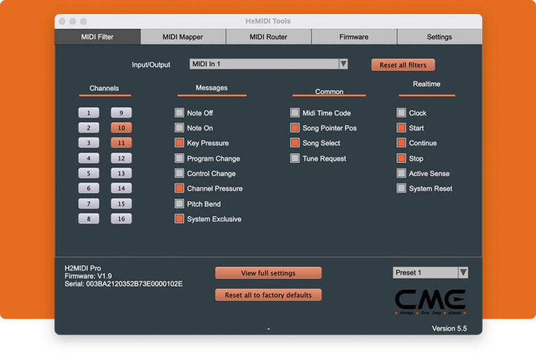 CME H2MIDI Pro: Compact USB Host MIDI Interface + router, filter & mapper