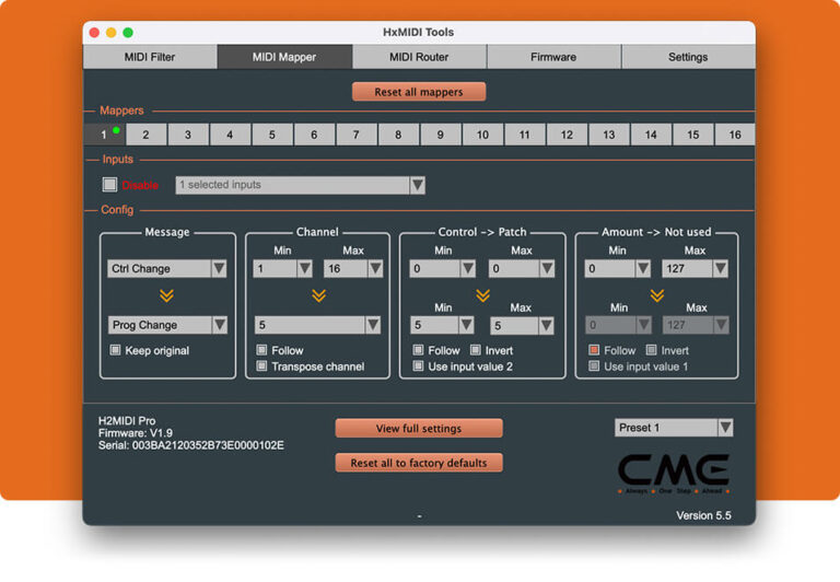 CME H2MIDI Pro: Compact USB Host MIDI Interface + router, filter & mapper