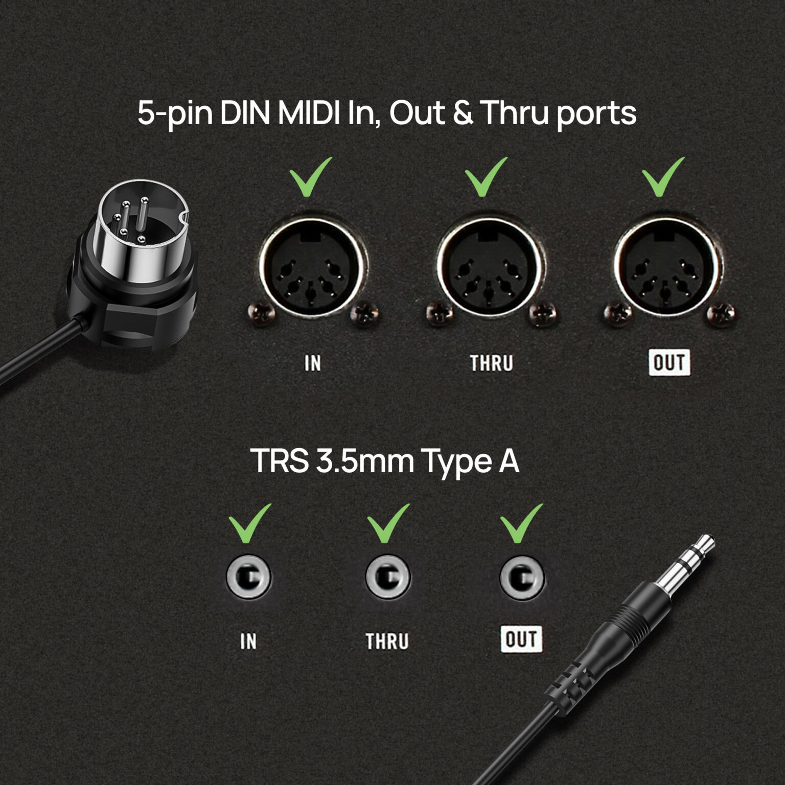 TRS (Straight, 1/8″, type A) to 5-pin DIN MIDI Cable 2-Pack – 5FT ...